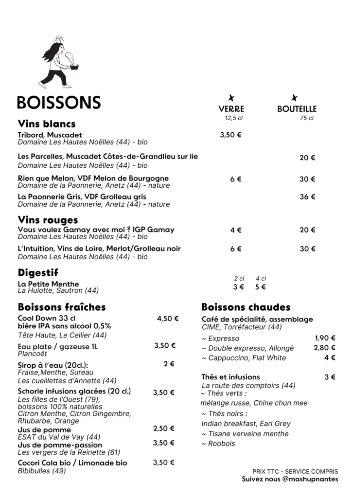 Menu Boissons - Mashup Nantes